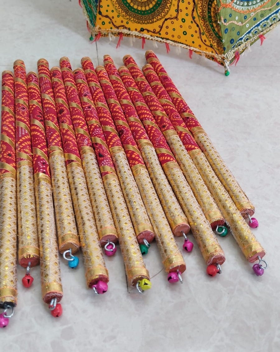 Bulk Bandhni Dandiya Decorative Wooden Sticks,multicolor Wooden ...