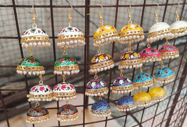 Jaipuri Jhumka ,lightweight Bright Hand Painted Meenakari Earrings ...
