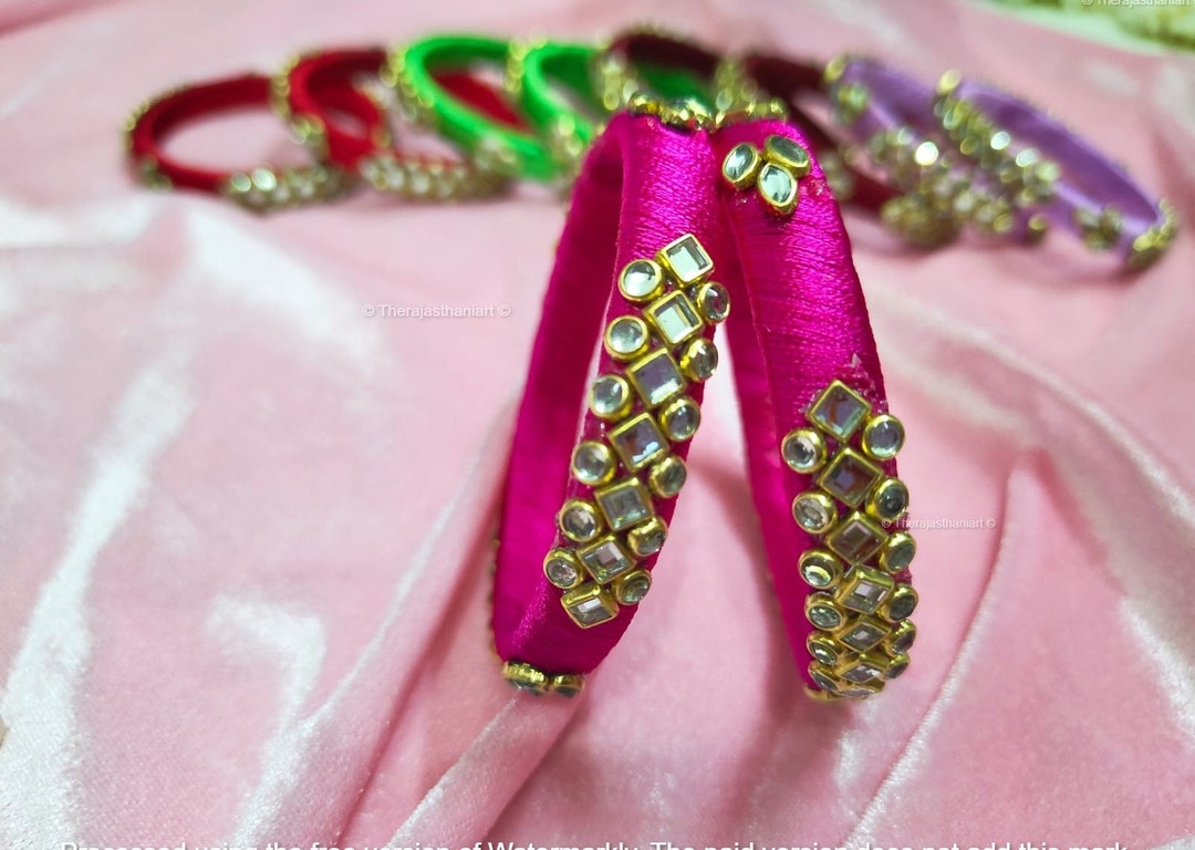 Handmade Kundan Silk Thread Bangles Pair for Return Gifts, Wedding ...