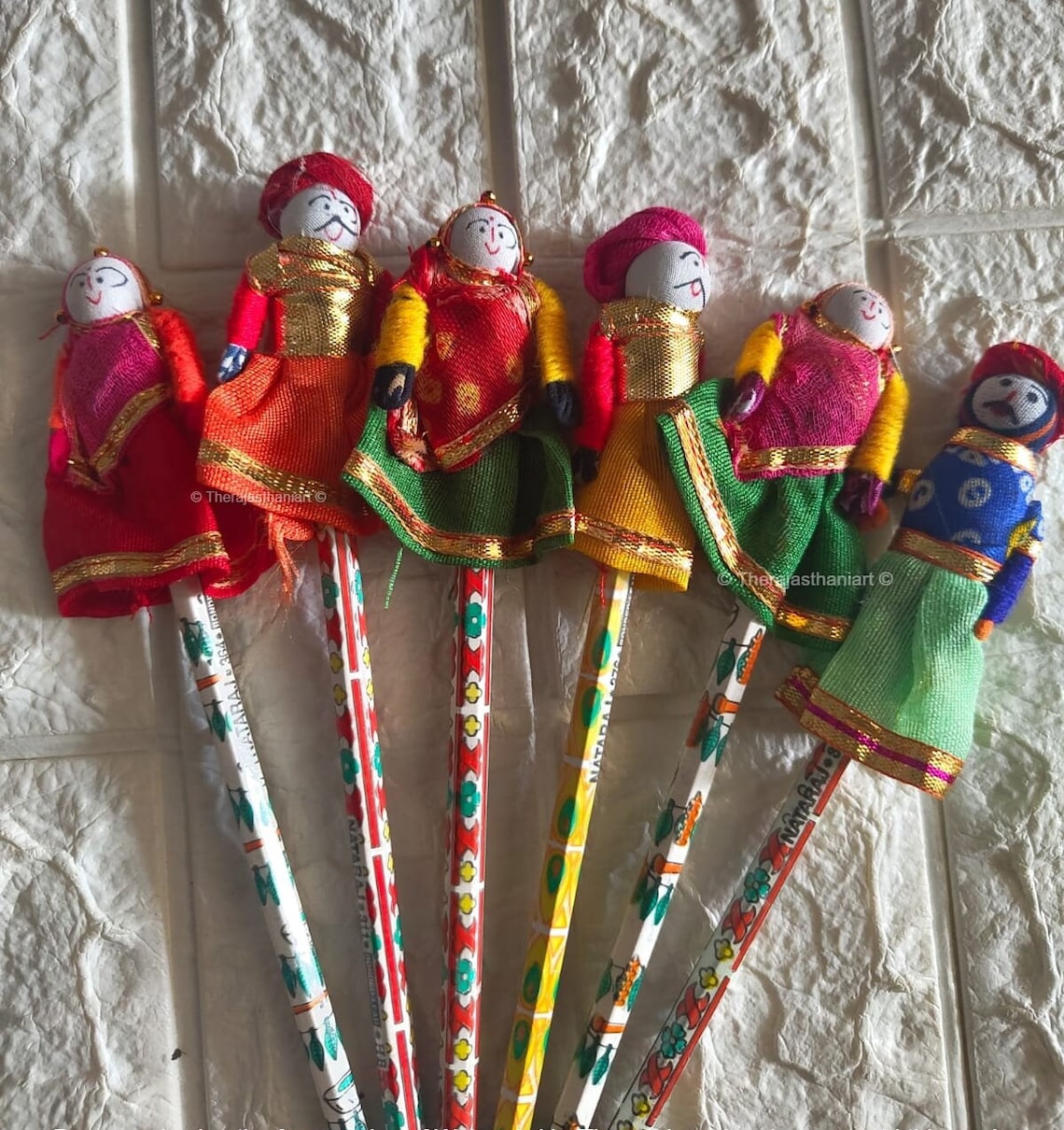 Rajasthani Puppet Pencil Pair–handmade Wooden Doll Pencils (pair ...