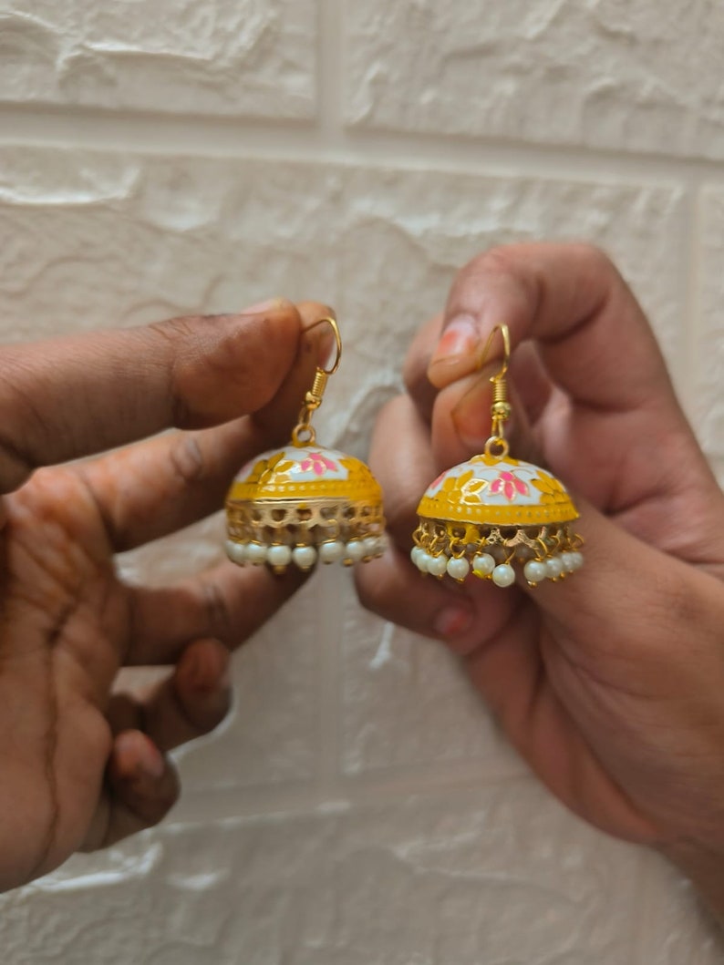 Jaipuri Jhumka ,lightweight Bright Hand Painted Meenakari Earrings ...
