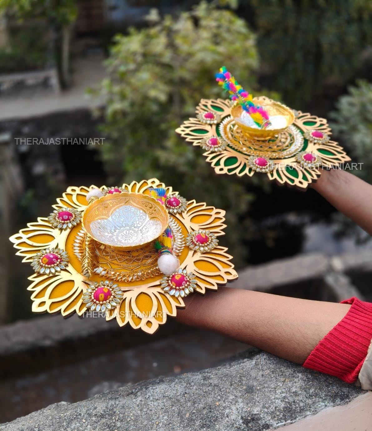 Combo of Haldi,mehndi Thali, MDF Wood Plate With Applicator, Pooja ...