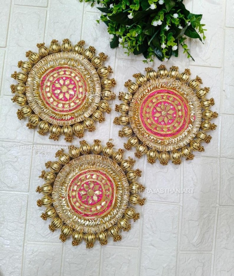 Gota Patch Luxury Diwali Rangoli Plate | Floral MDF Rangoli With ...