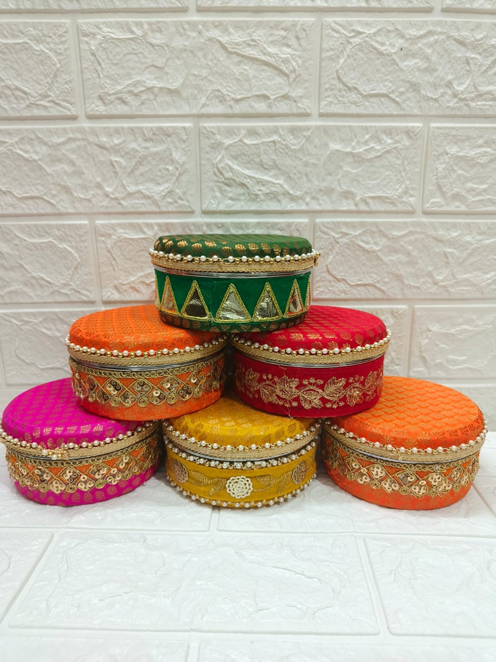 Decorative Stainless Steel Ladoo Boxes, Brocade Thamboolam ...