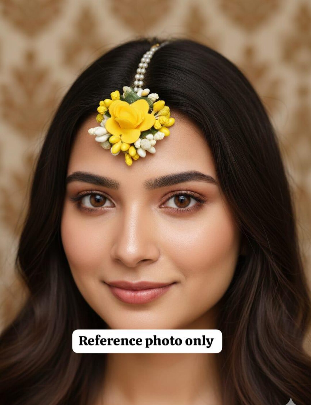Yellow / Pink Floral Maang Tikka Set | Haldi Mehndi Favors Jewelry ...