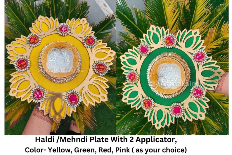 Combo of Haldi,mehndi Thali, MDF Wood Plate With Applicator, Pooja ...
