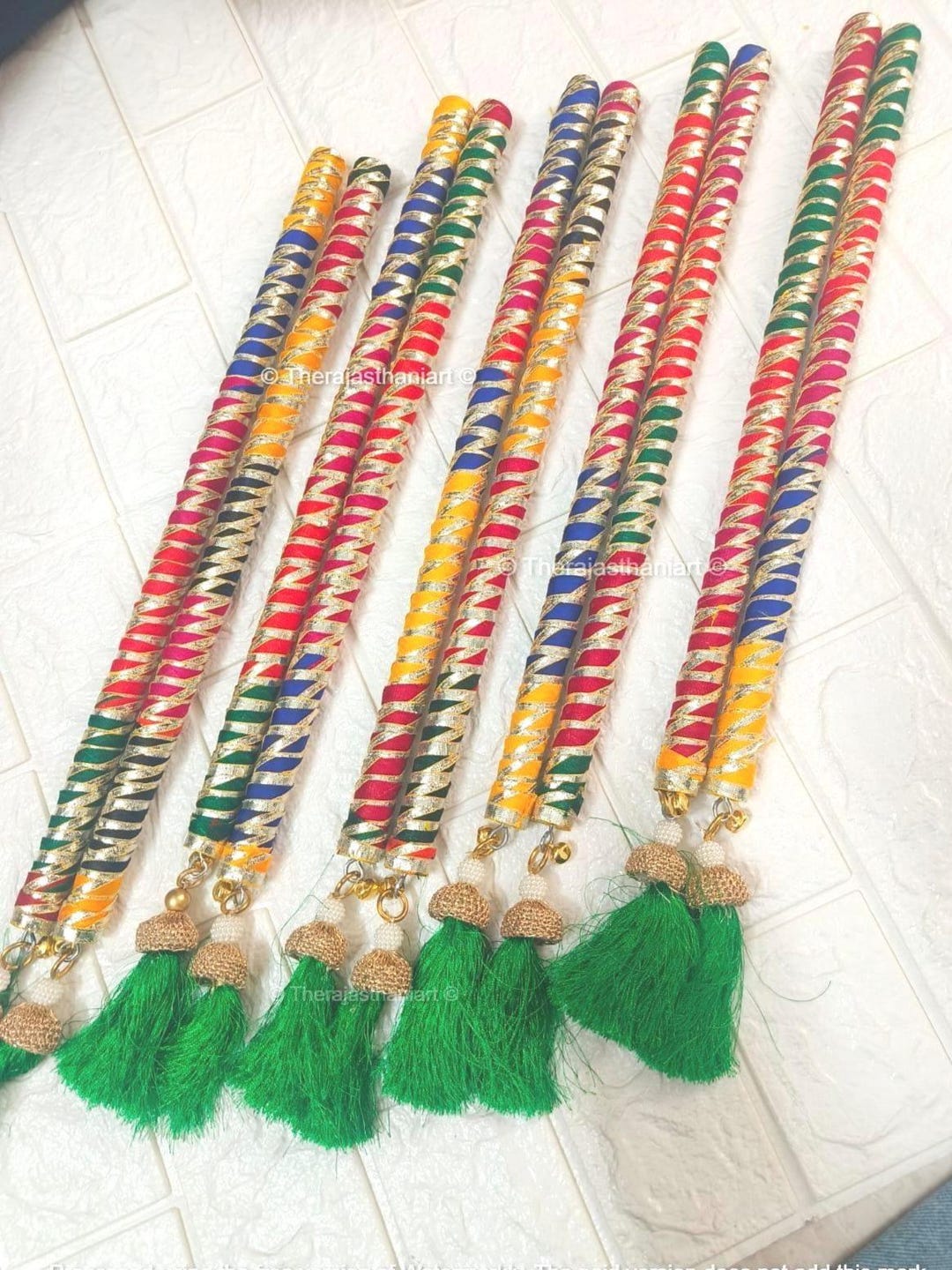 Colorful Dandiya Sticks With Green Tassels – Multicolor Wooden Garba ...
