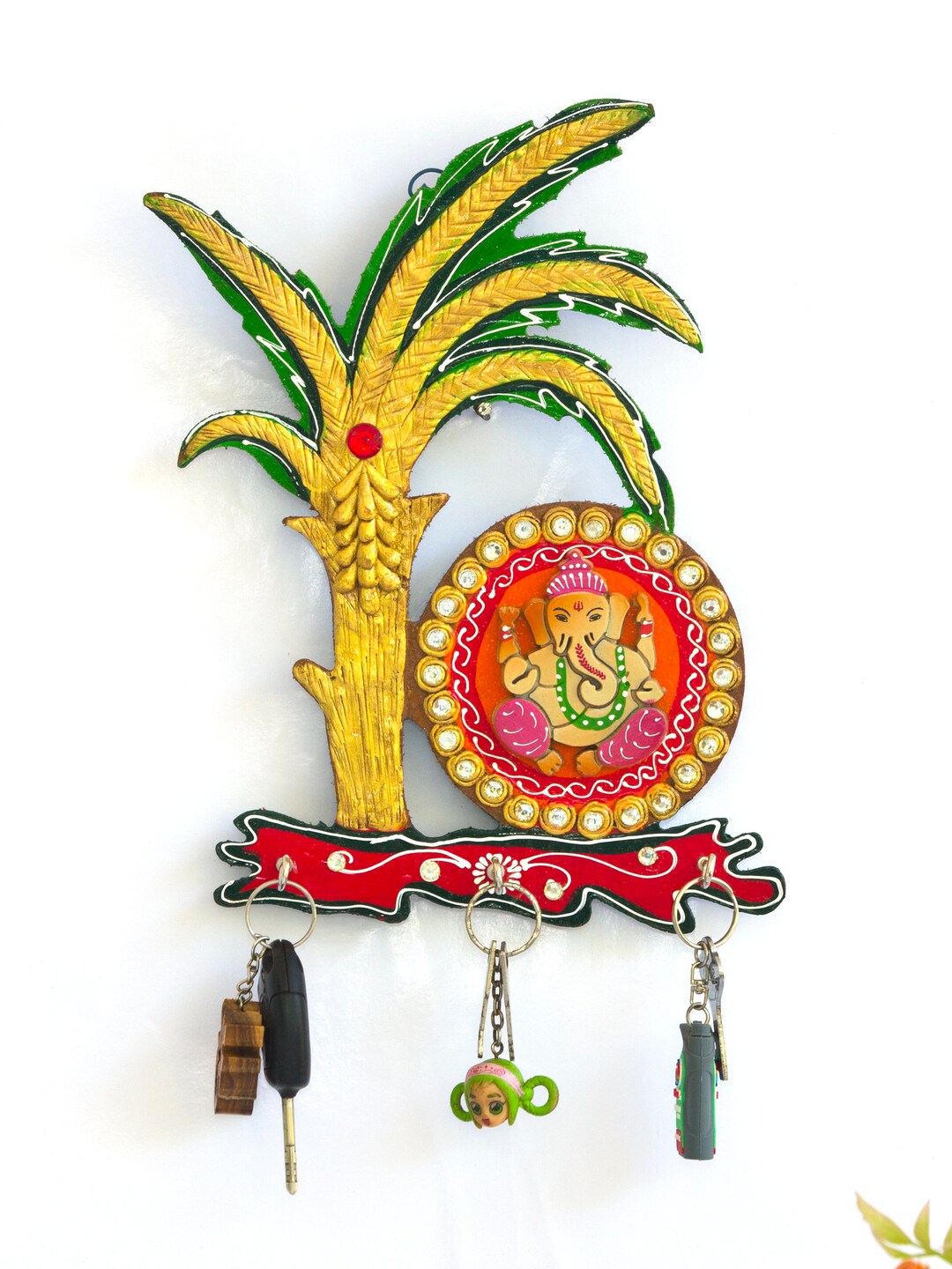 Ganesha Under Tree Papier-mache Key Holder for Home / Wall Hanging ...