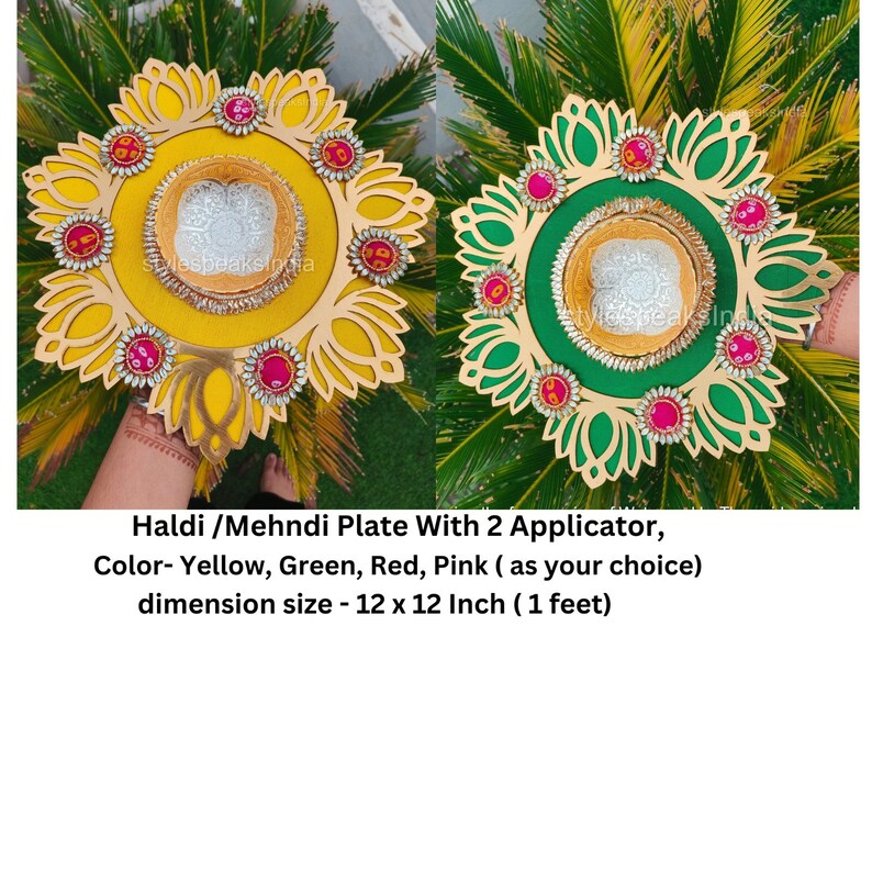 Combo of Haldi,mehndi Thali, MDF Wood Plate With Applicator, Pooja ...