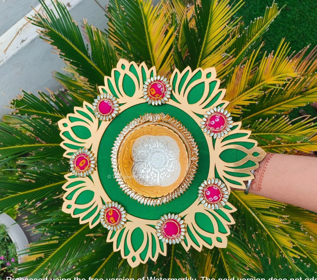 Combo of Haldi,mehndi Thali, MDF Wood Plate With Applicator, Pooja ...