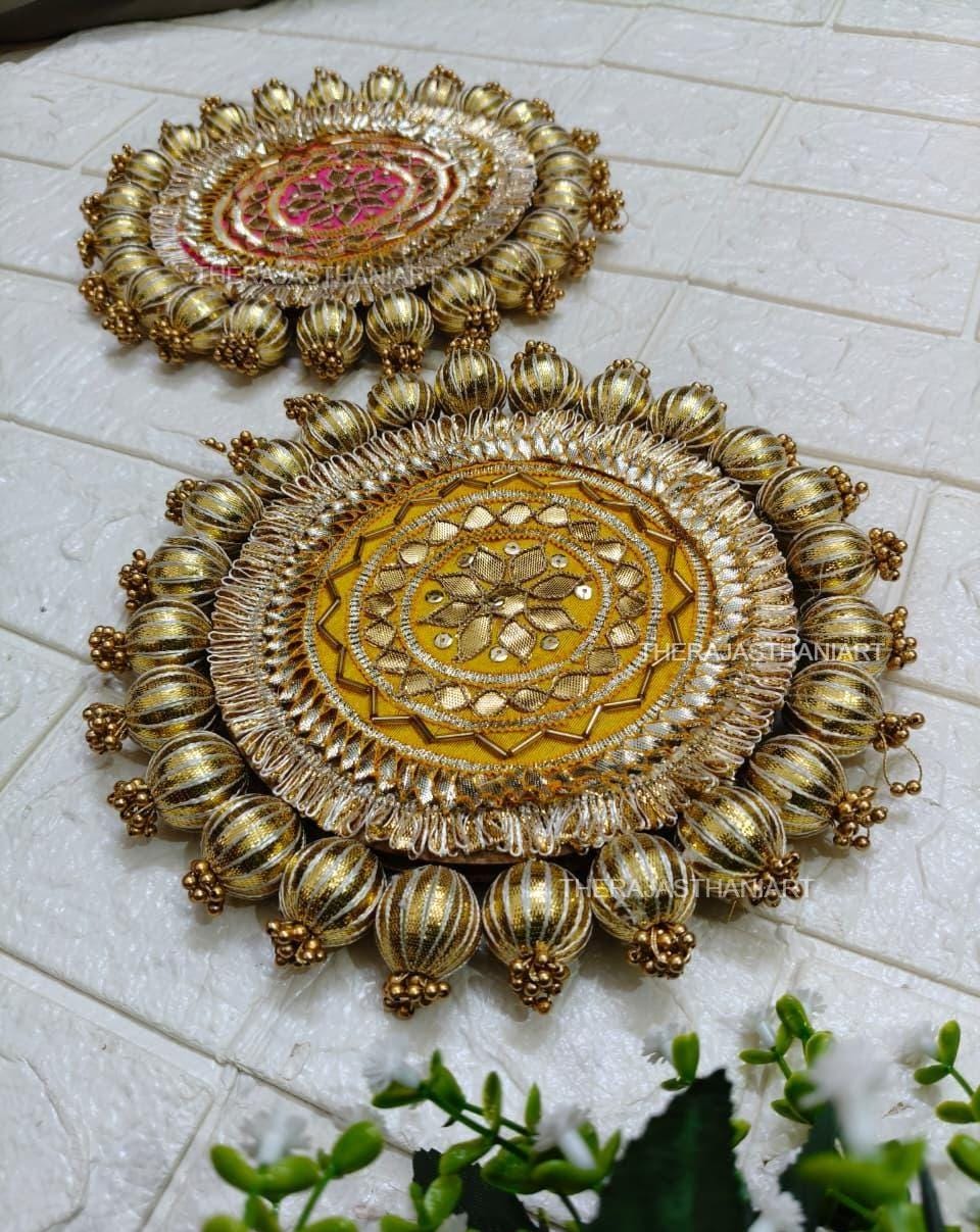 Gota Patch Luxury Diwali Rangoli Plate | Floral MDF Rangoli With ...