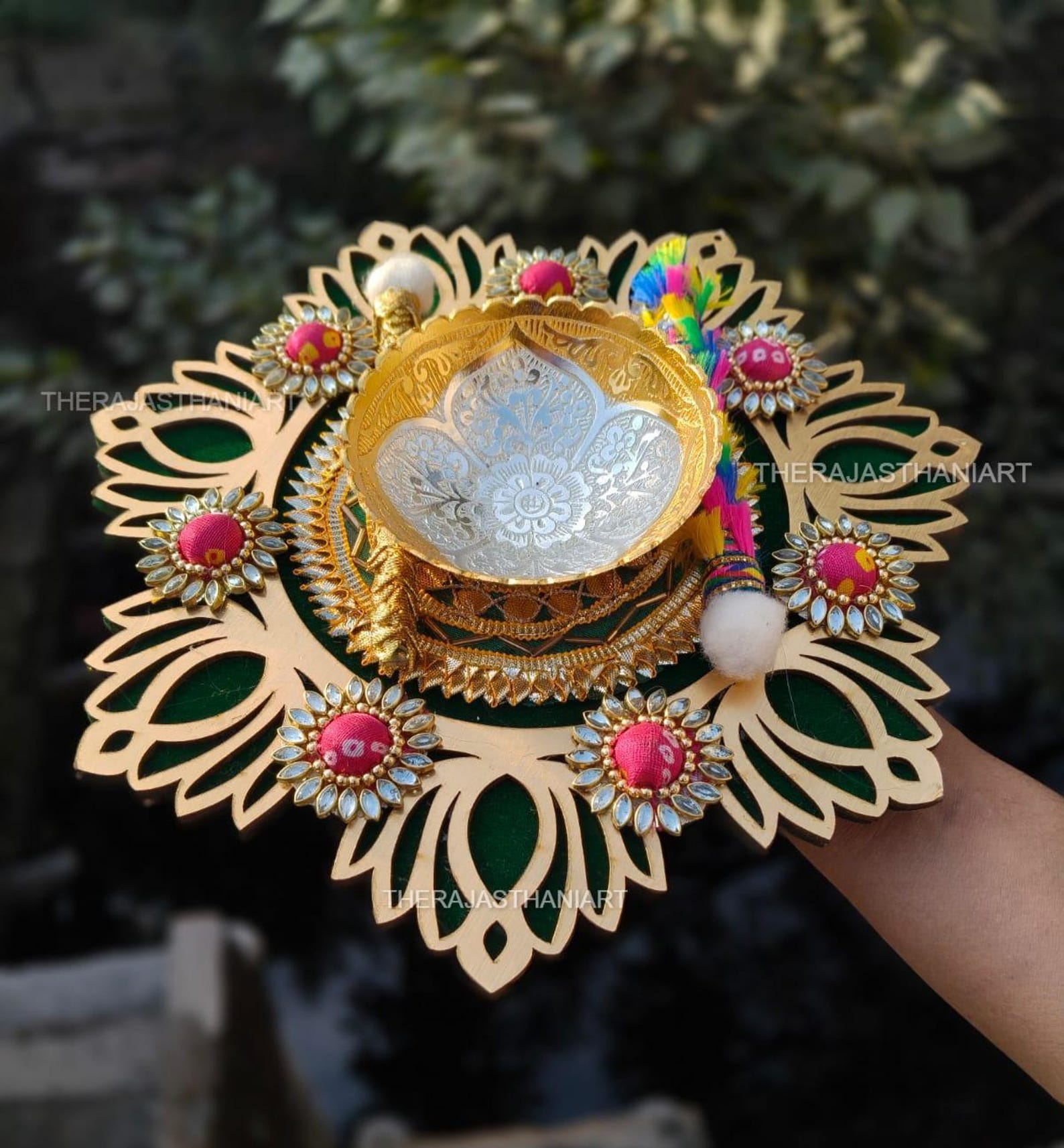 Combo of Haldi,mehndi Thali, MDF Wood Plate With Applicator, Pooja ...