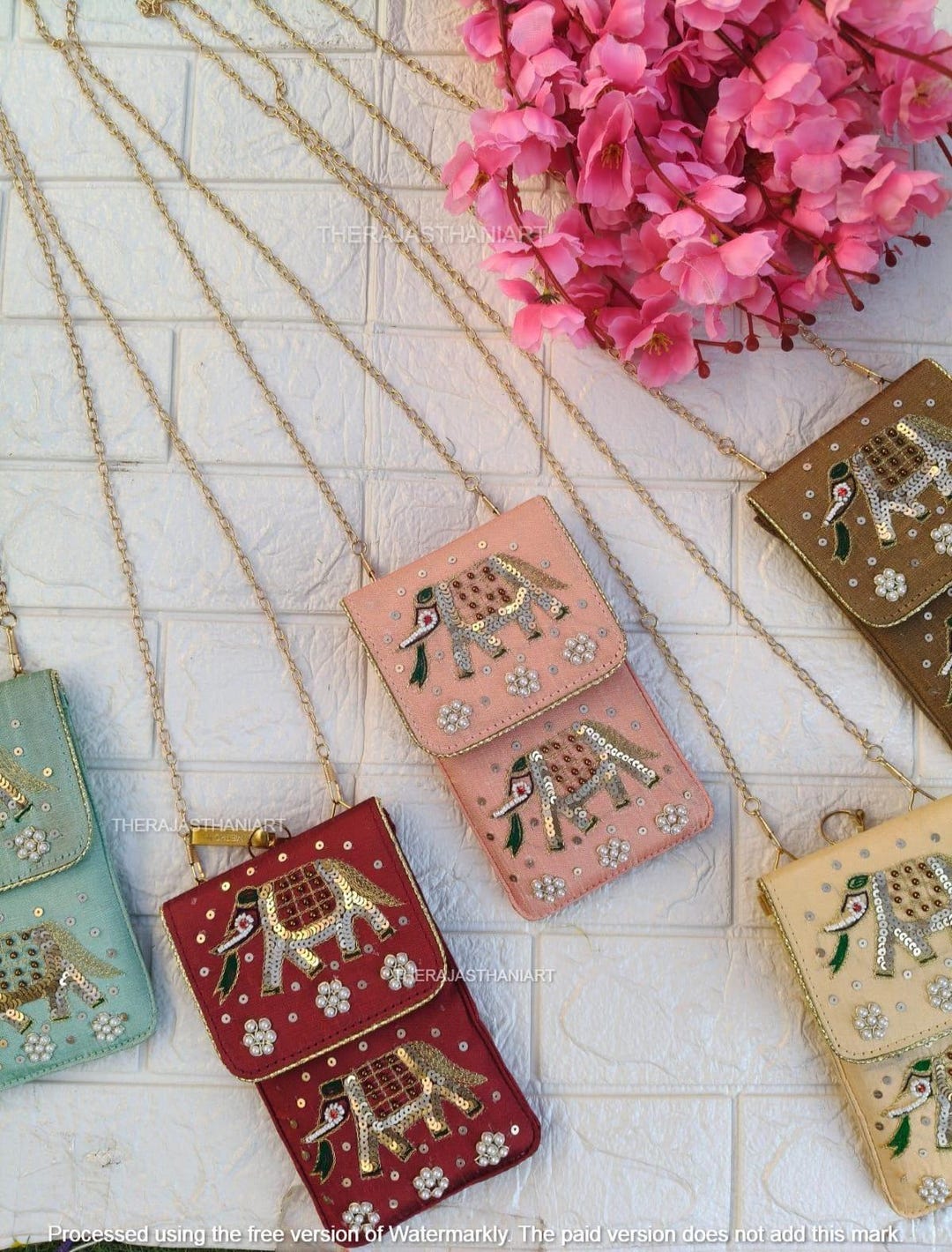 Elephant Moti Hand Embroidery Waist Mobile Bag With Clip & Strap, Phone ...