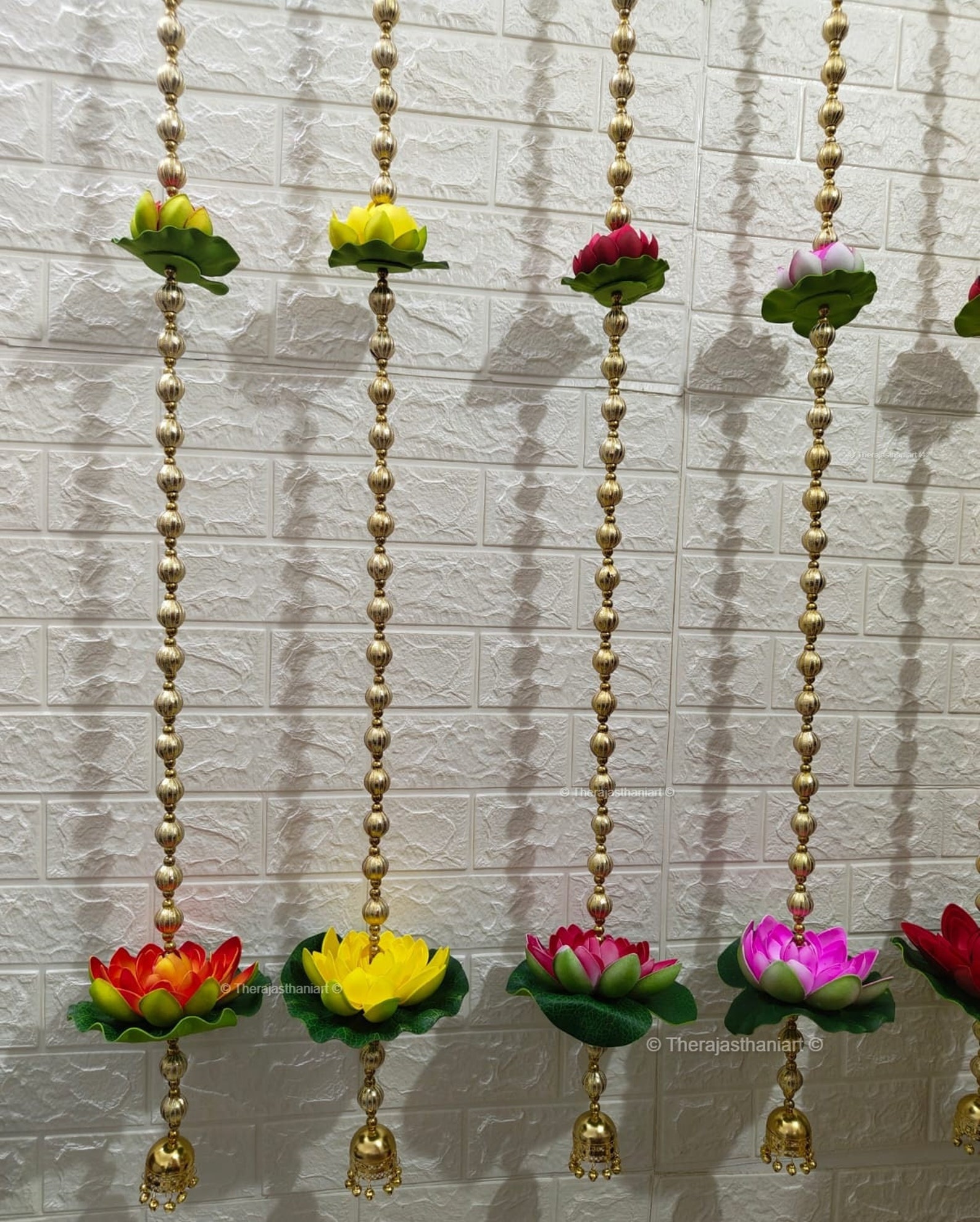 Handmade Foam Lotus & Gota Ball Jhumki- Elegant Hangings for Home Décor ...