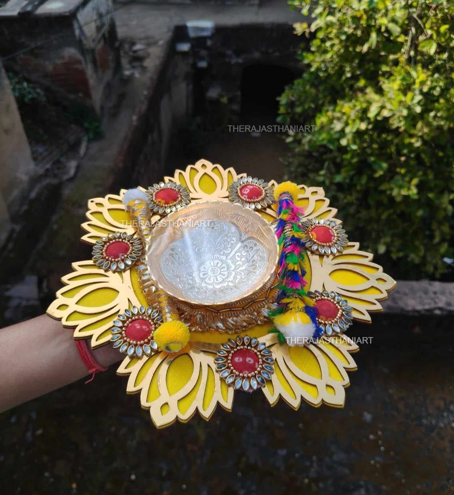 Combo of Haldi,mehndi Thali, MDF Wood Plate With Applicator, Pooja ...