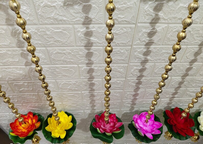 Handmade Foam Lotus & Gota Ball Jhumki- Elegant Hangings for Home Décor ...
