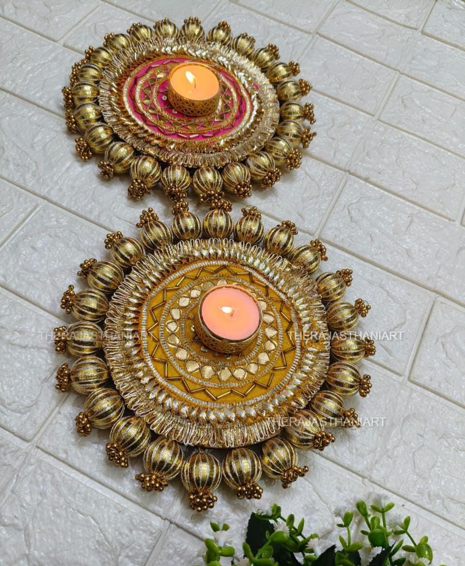Gota Patch Luxury Diwali Rangoli Plate | Floral MDF Rangoli With ...