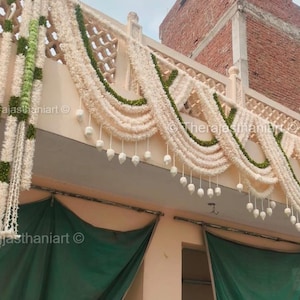 Fabric Jasmine Flower Door Toran With Sola Wood Lotus Indian Bandarwar ...