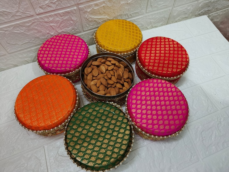 Decorative Stainless Steel Ladoo Boxes, Brocade Thamboolam ...