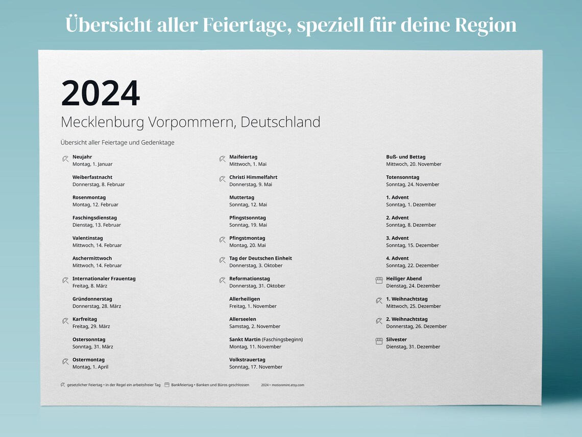 Kalender 2024 Mit Feiertagen Für Alle Bundesländer Und Regionen in Deutschland, Druckbarer ...