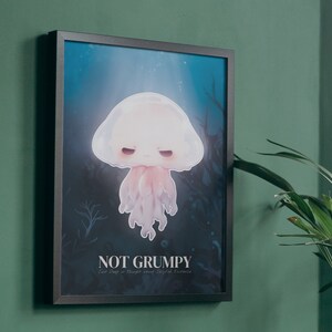 Cute Grumpy Jellyfish Digital Print, Oceanic Poster, Wall Decor ...