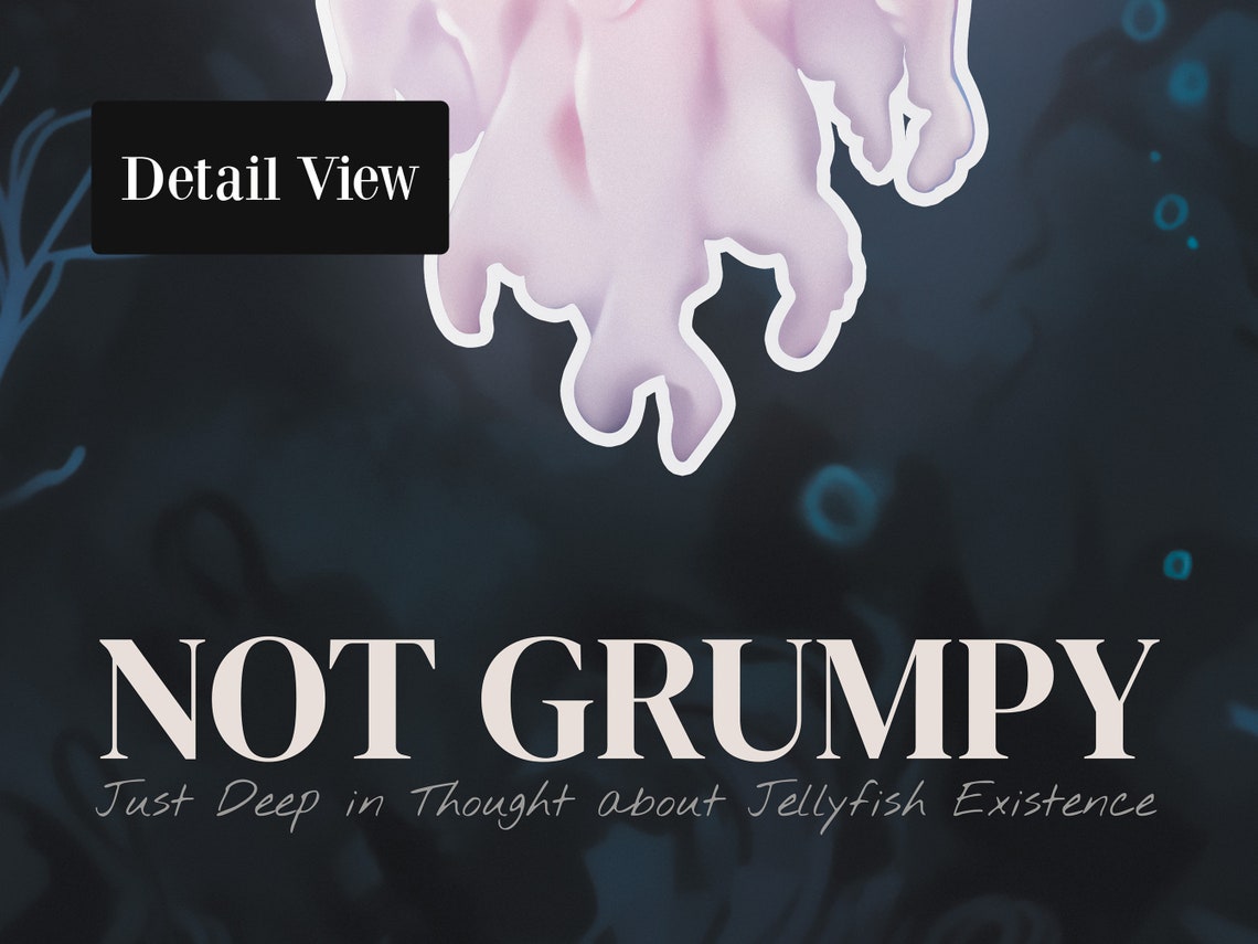Cute Grumpy Jellyfish Digital Print, Oceanic Poster, Wall Decor ...