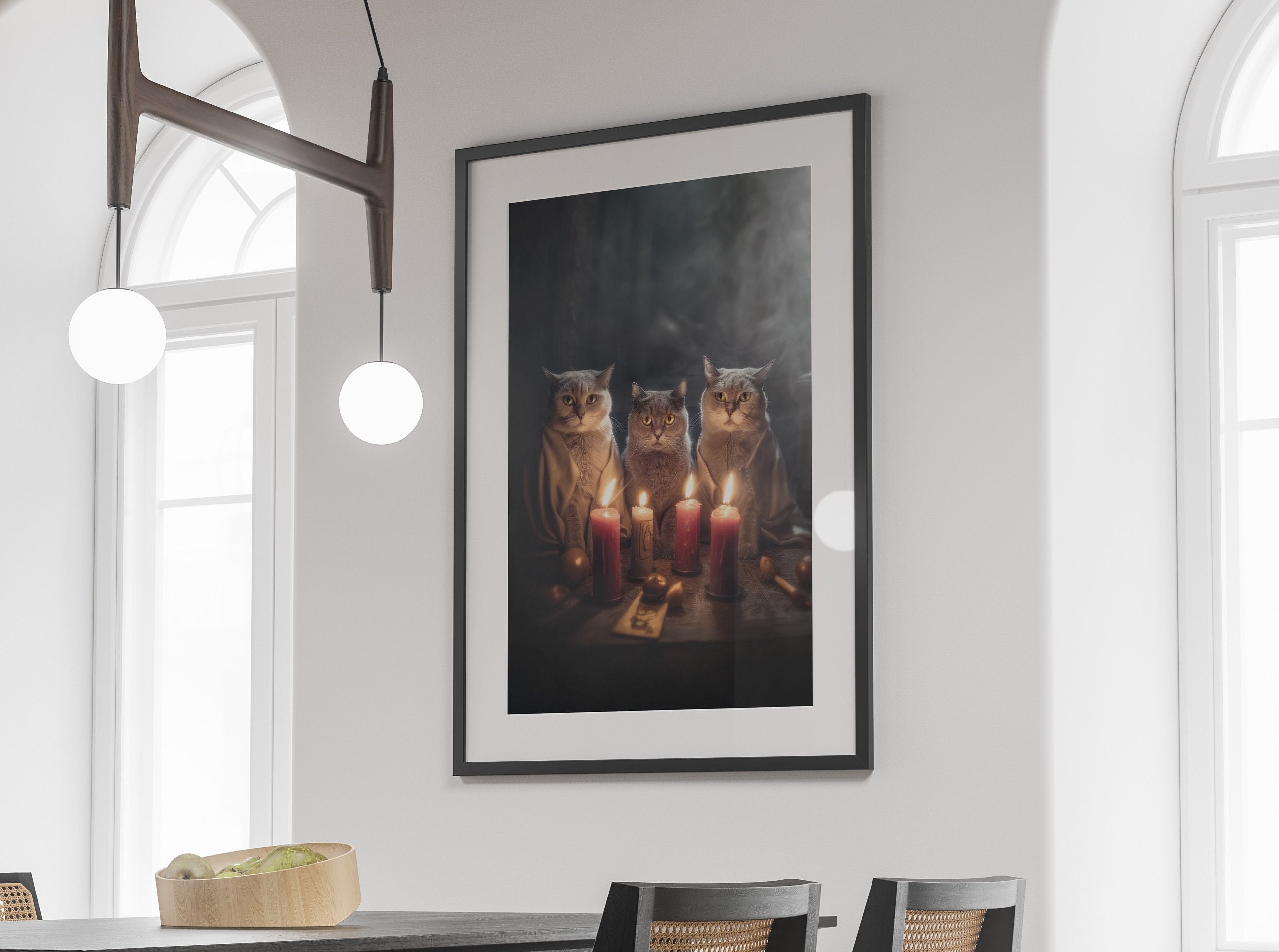 Ominous Cat Ritual Poster Digital Print, It's Play Time, Human, 3 Cats ...