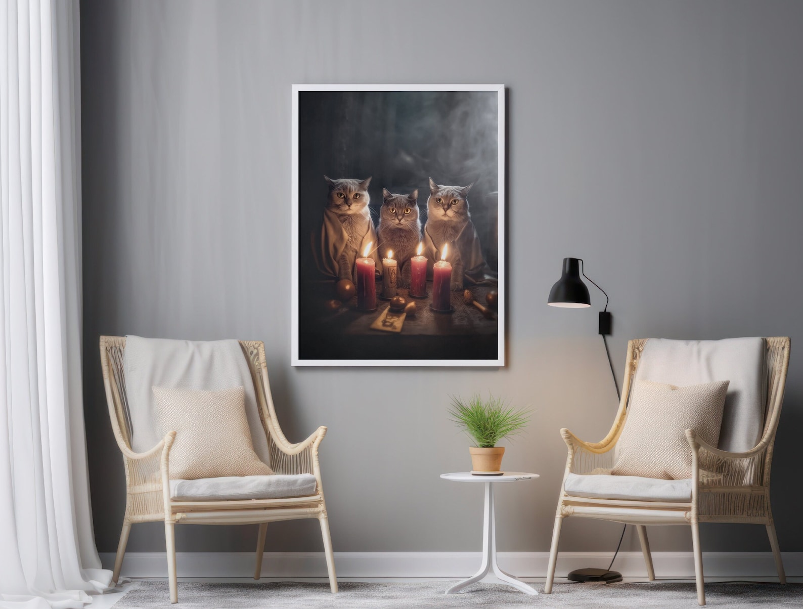 Ominous Cat Ritual Poster Digital Print, It's Play Time, Human, 3 Cats ...