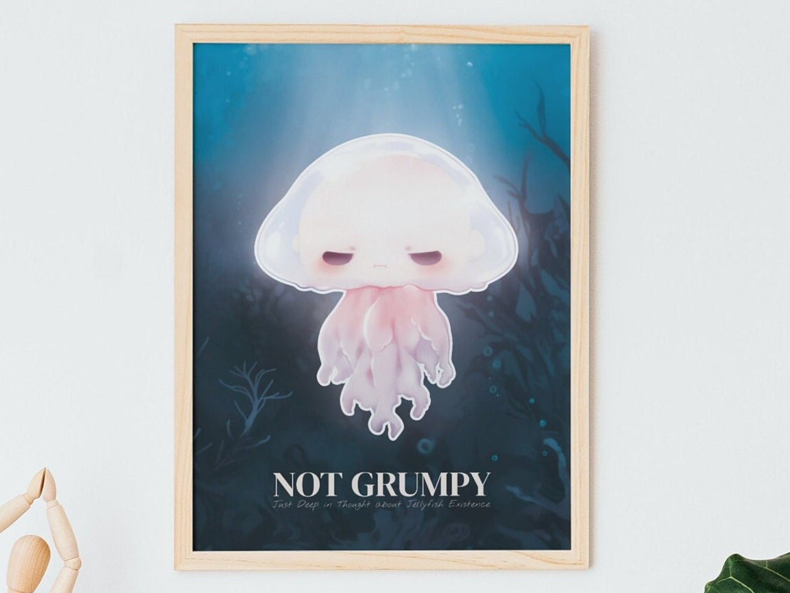 Cute Grumpy Jellyfish Digital Print, Oceanic Poster, Wall Decor ...