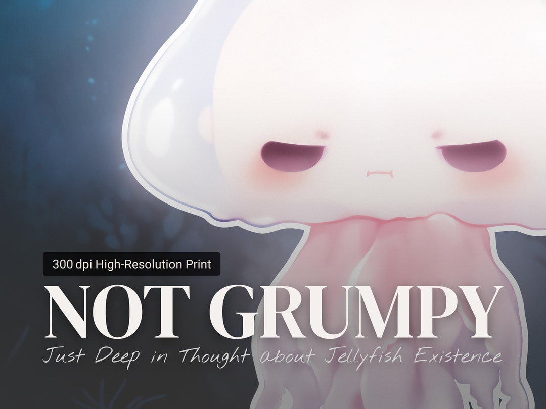 Cute Grumpy Jellyfish Digital Print, Oceanic Poster, Wall Decor ...