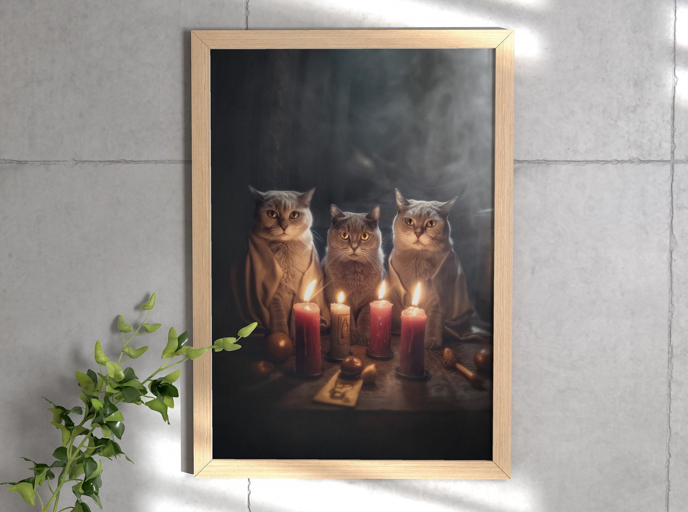Ominous Cat Ritual Poster Digital Print, It's Play Time, Human, 3 Cats ...