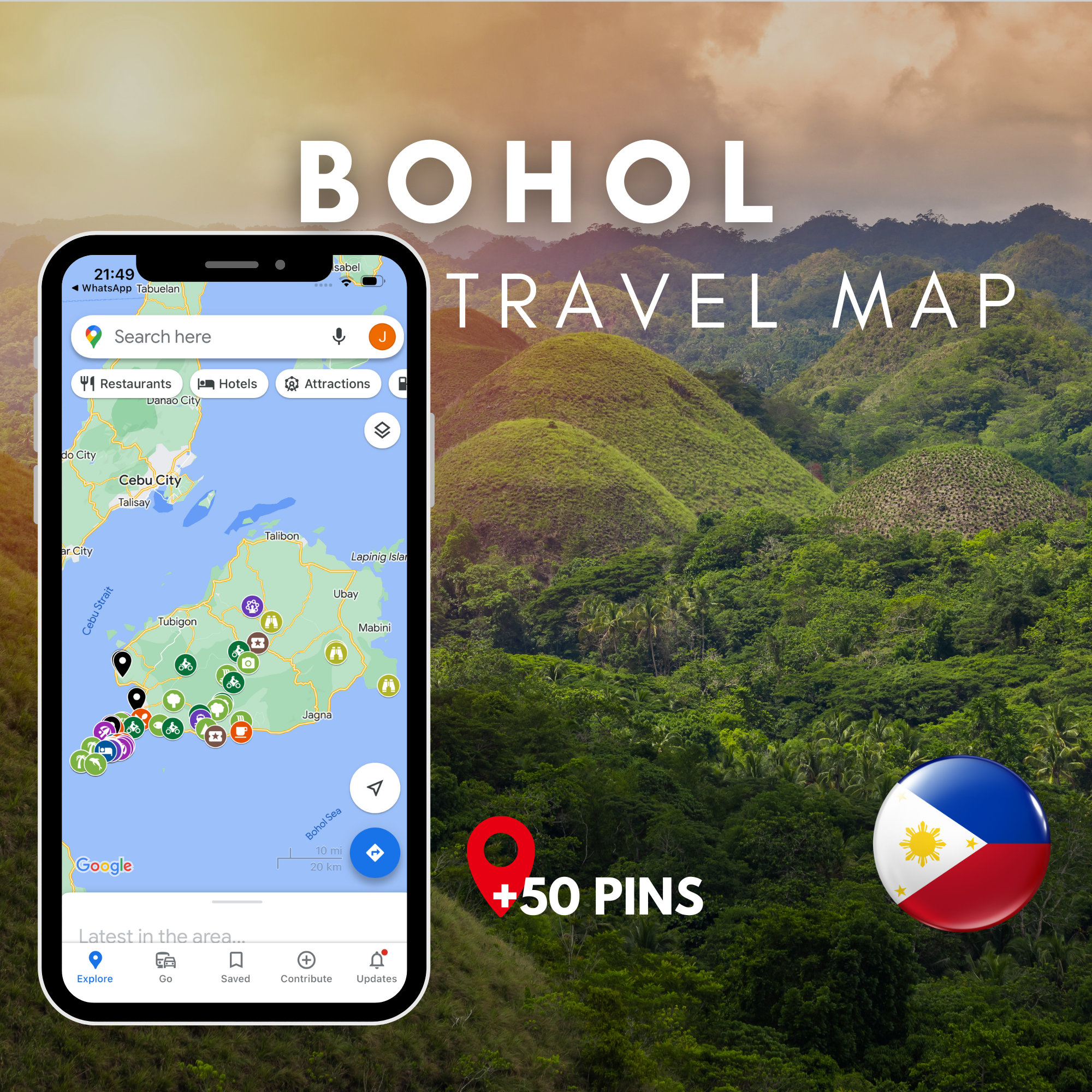 Bohol Interactive Travel Map for Bohol, Philippines travel Guide - Etsy