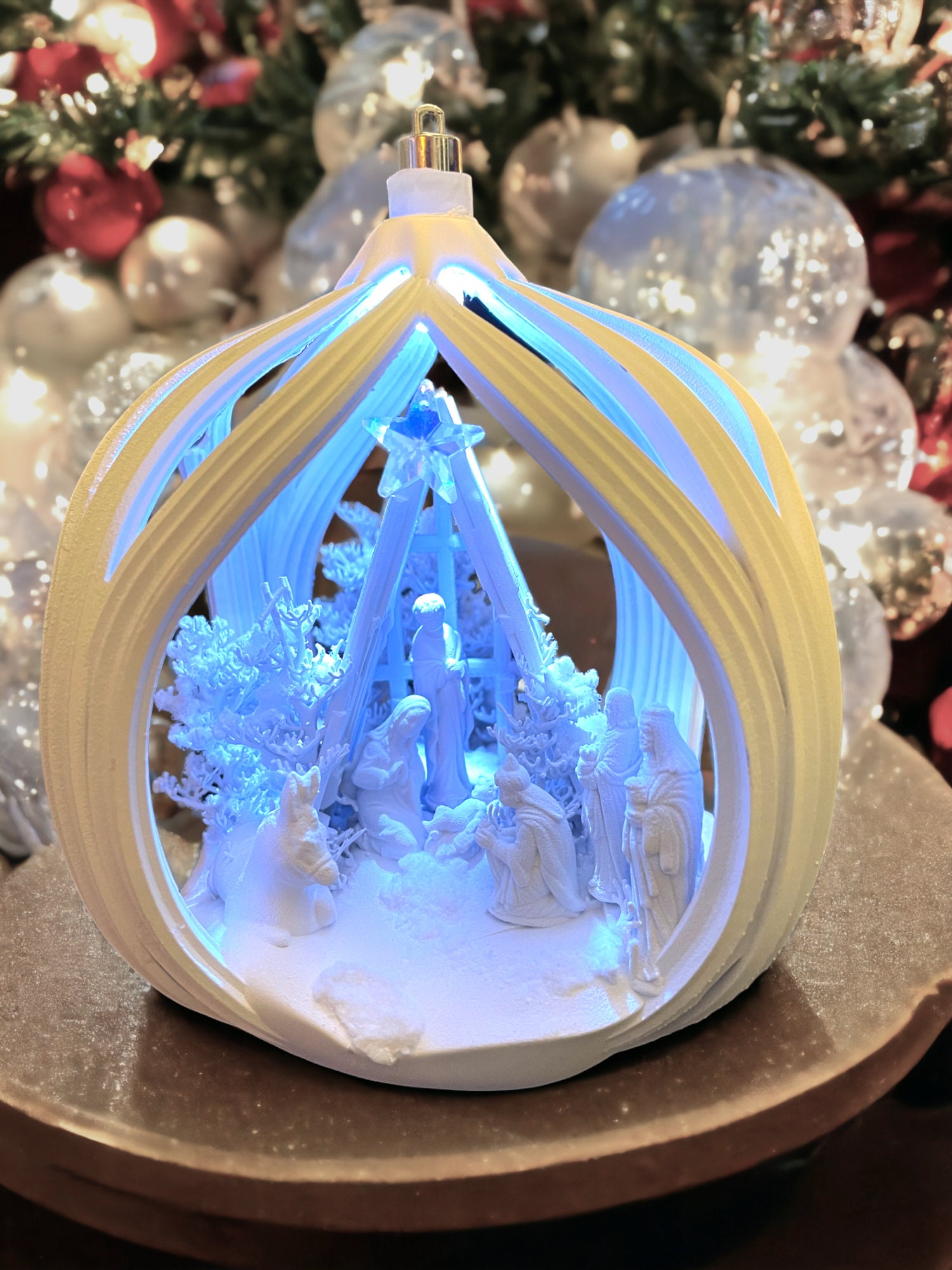 LED Lighted Nativity Snow Scene Ornament Christmas - Etsy