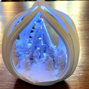 LED Lighted Nativity Snow Scene Ornament Christmas - Etsy