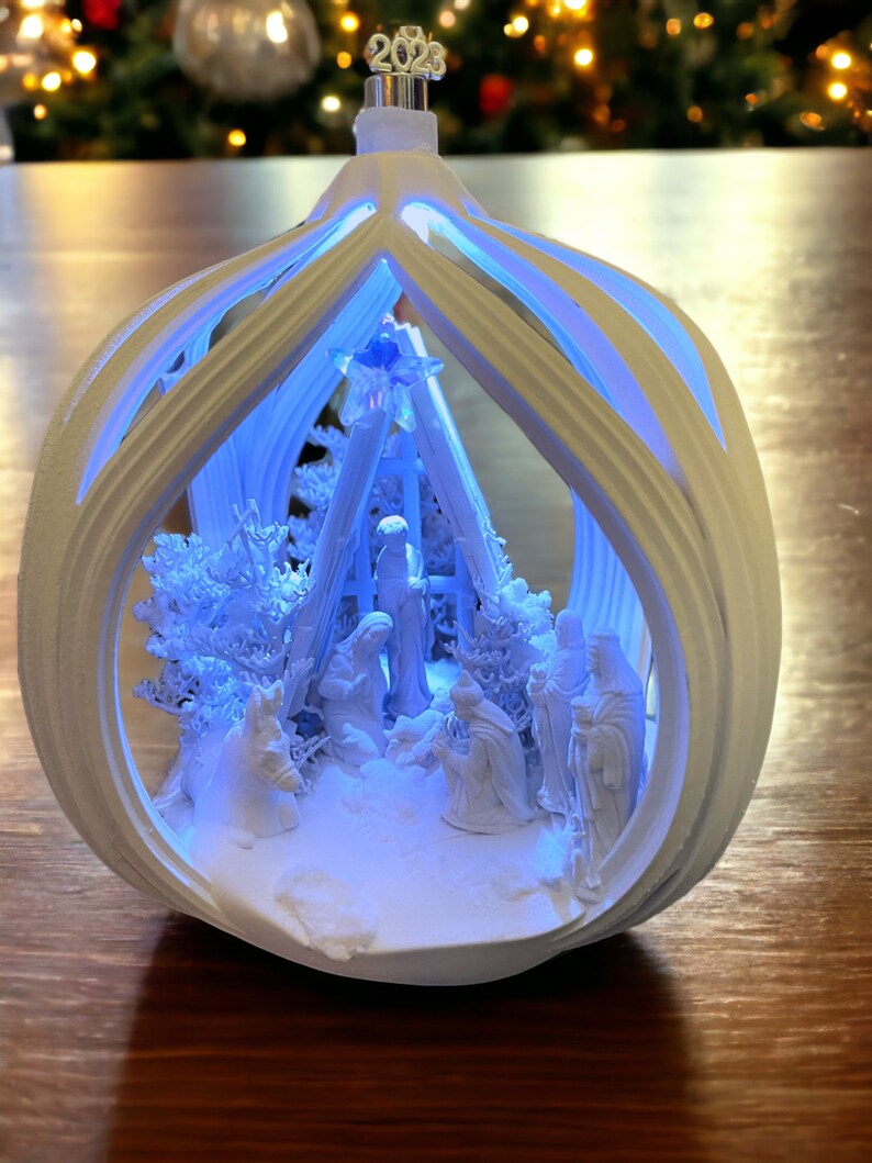 LED Lighted Nativity Snow Scene Ornament Christmas - Etsy