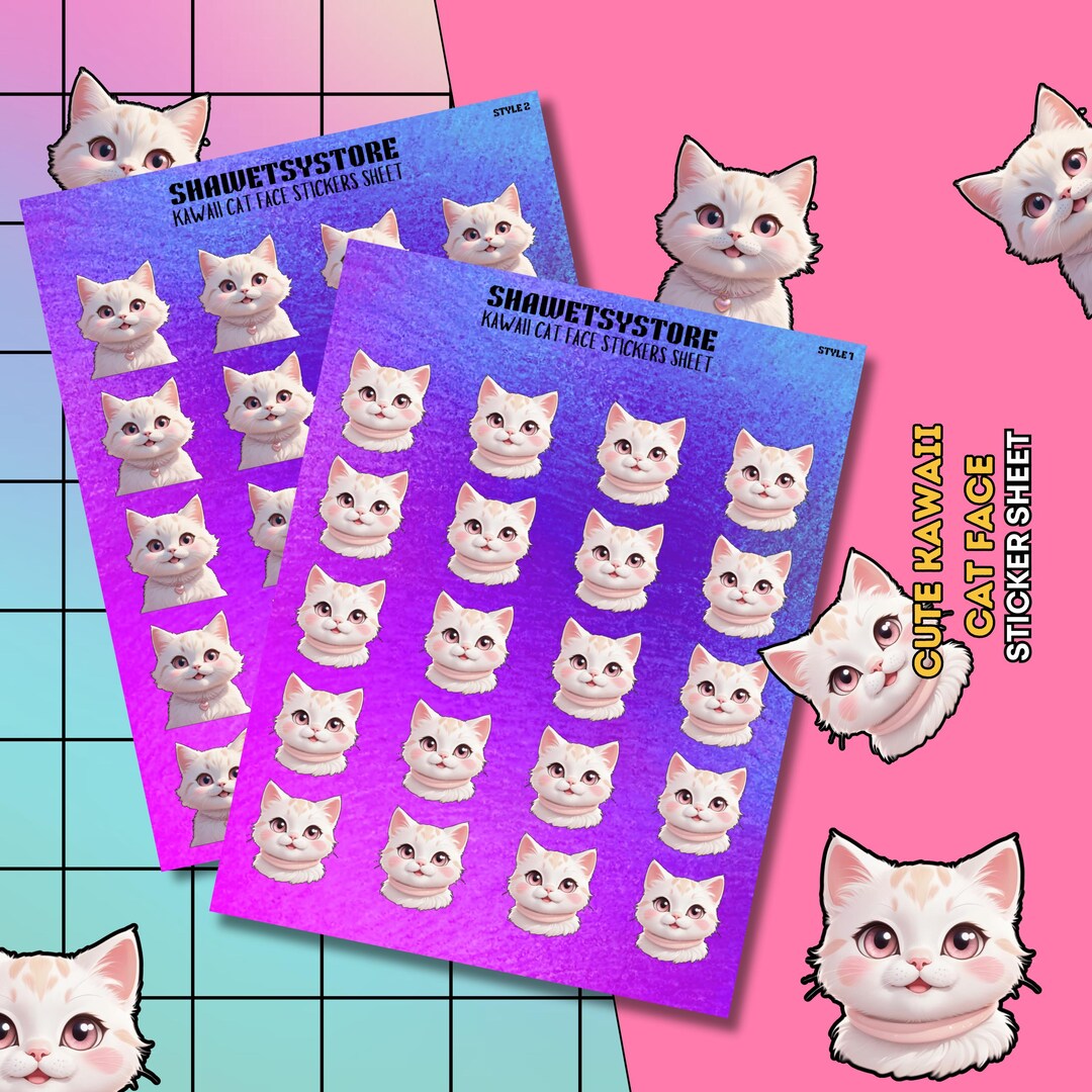 Happy Kawaii Cute Cat Face Stickers Sheet Kawaii Cute Cat Stickers Cat ...