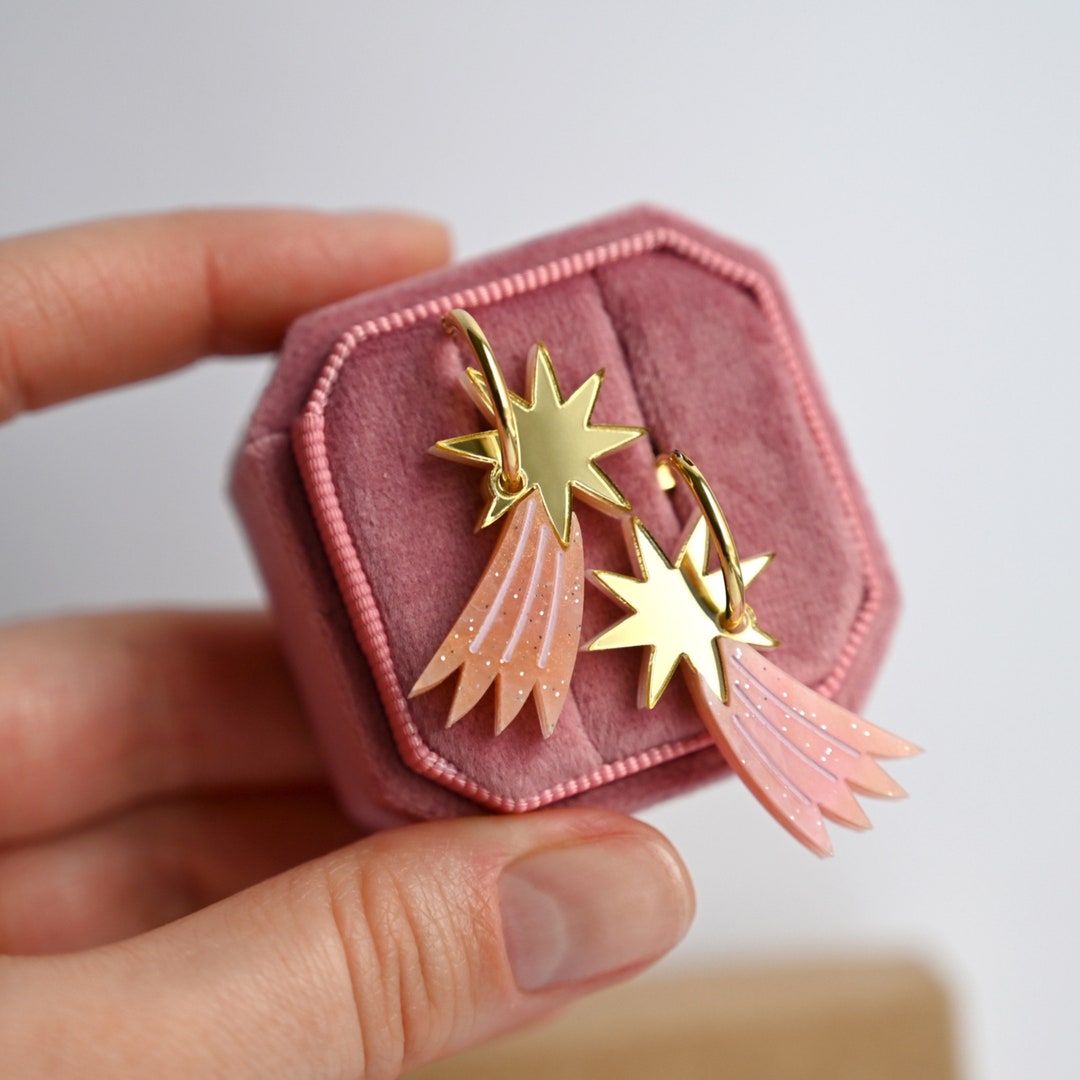 Acrylic Earrings, Celestial Shooting Star Golden Peach Earrings, Laser ...