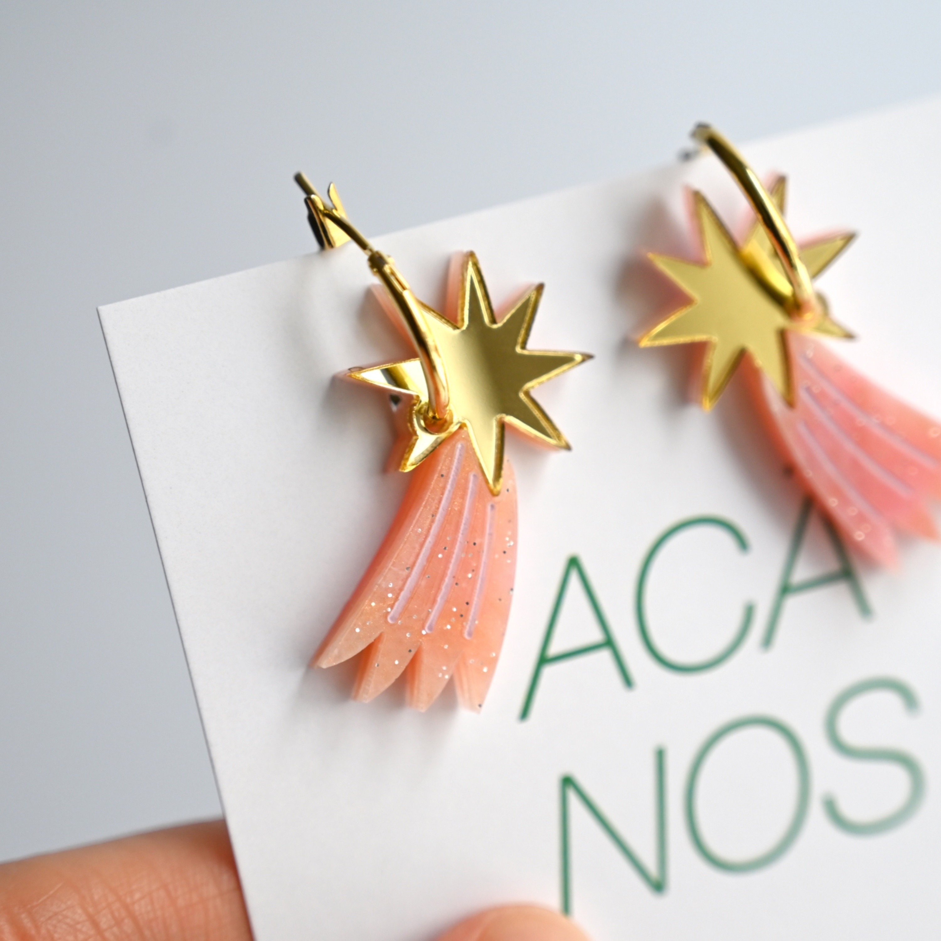 Acrylic Earrings, Celestial Shooting Star Golden Peach Earrings, Laser ...
