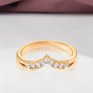 Solid Gold Chevron Stacking Ring Diamond Chevron Ring Curved Wedding ...