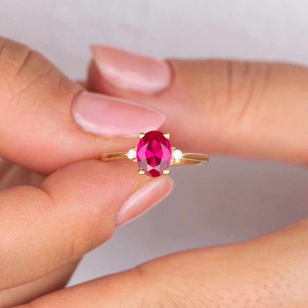 Ruby Engagement Ring, Vintage Oval Ruby Ring, 14K Solid Gold July ...