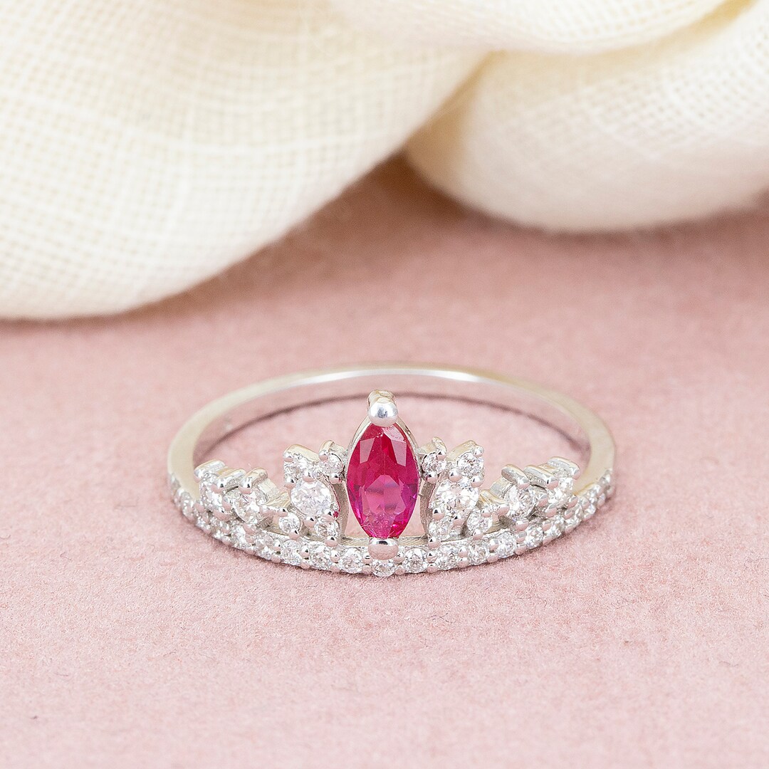 Ruby Pinky Ring Solid 14K White Gold Diamond Ring Bridal Wedding Ring ...