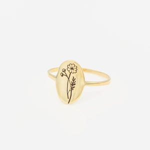 Personalized Birth Flower Signet Ring: 14k Gold Floral Jewelry - Etsy