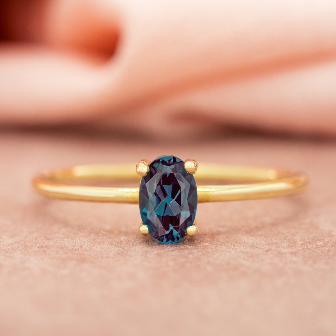 Alexandrite Ring Real Solid Gold | Solitaire Alexandrite Ring | Oval ...