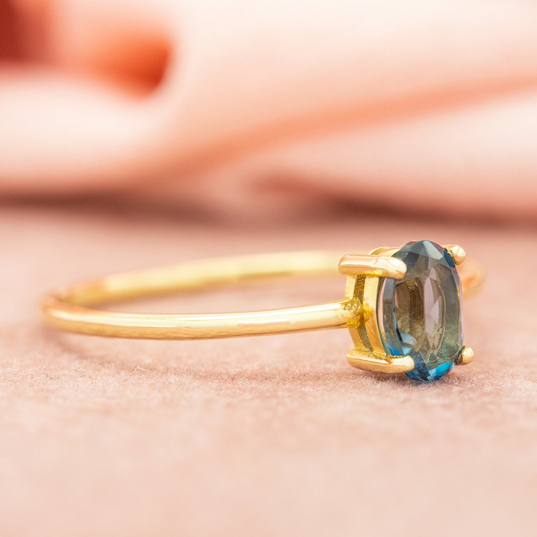 Dainty 14K Solid Gold London Blue Topaz Ring - Etsy