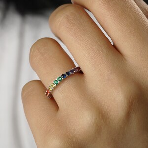 LGBTQ Pride Ring | Rainbow Sapphire Eternity Ring | Dainty Colorful ...