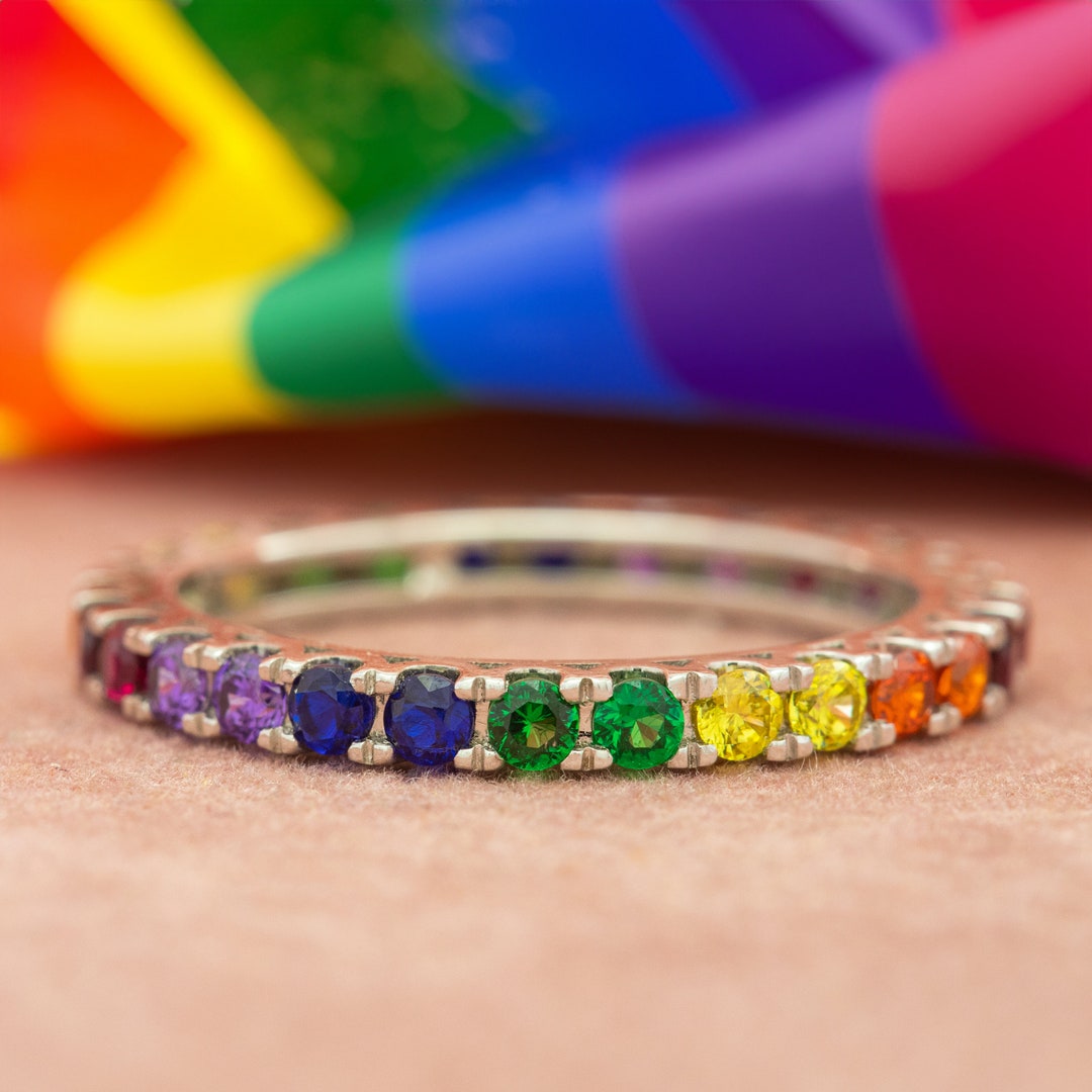 LGBTQ Pride Ring Rainbow Sapphire Eternity Ring Dainty Colorful Ring ...