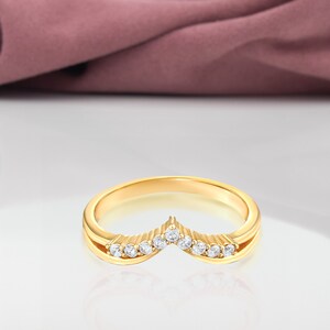 Solid Gold Chevron Stacking Ring Diamond Chevron Ring Curved Wedding ...