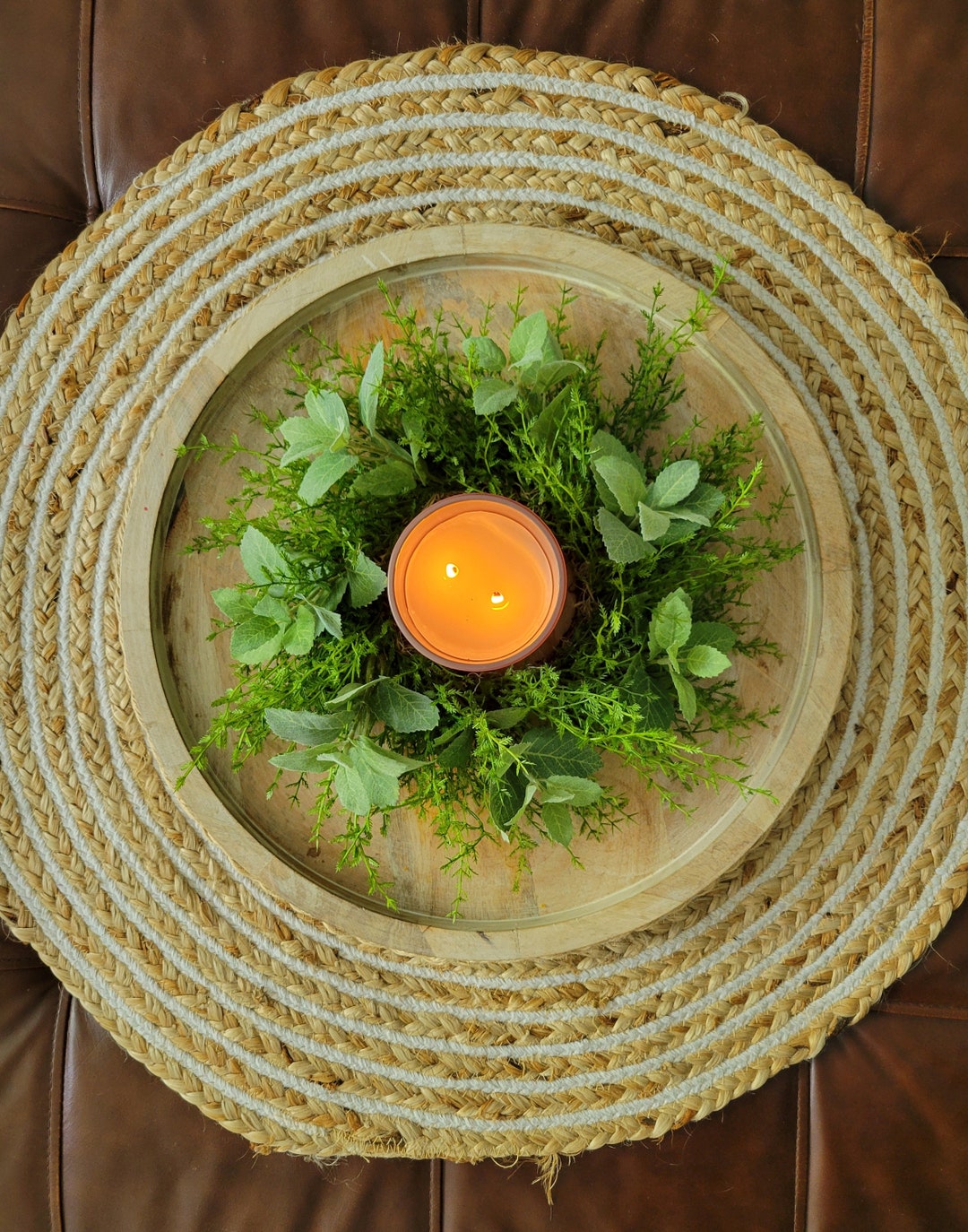 Greenery Wreath, Mini Wreath, Asparagus Fern & Mint Wreath, Candle Ring ...