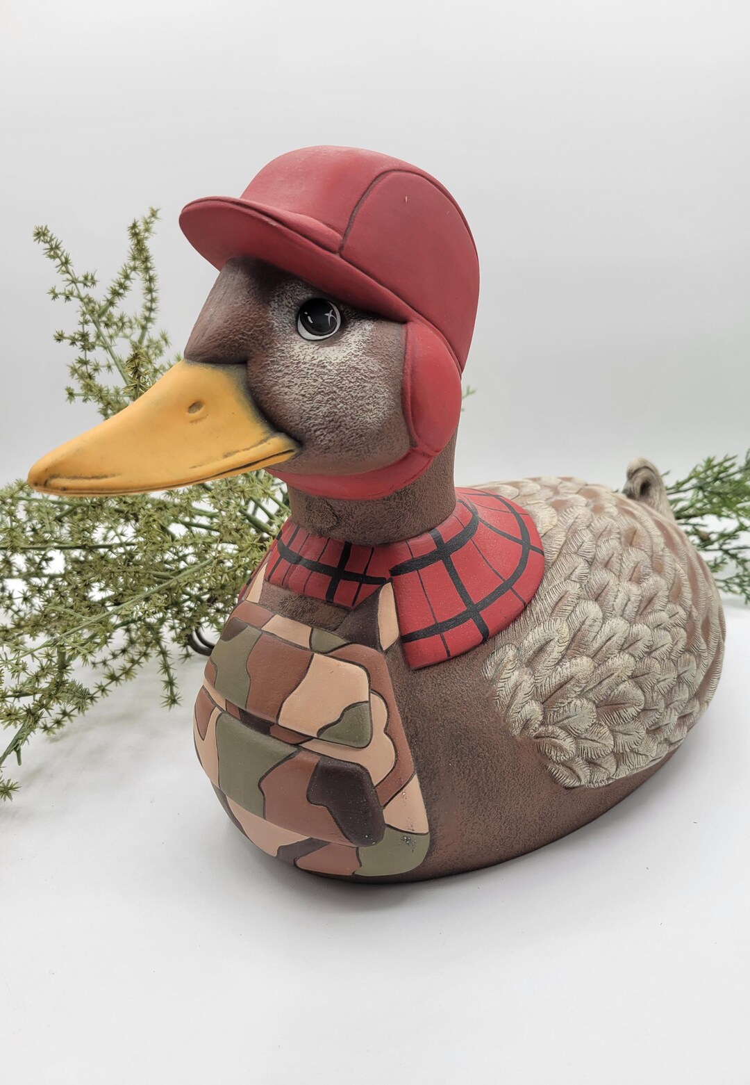 Large Vintage Ceramic Hunting Duck Figurine With Camouflage Vest and ...