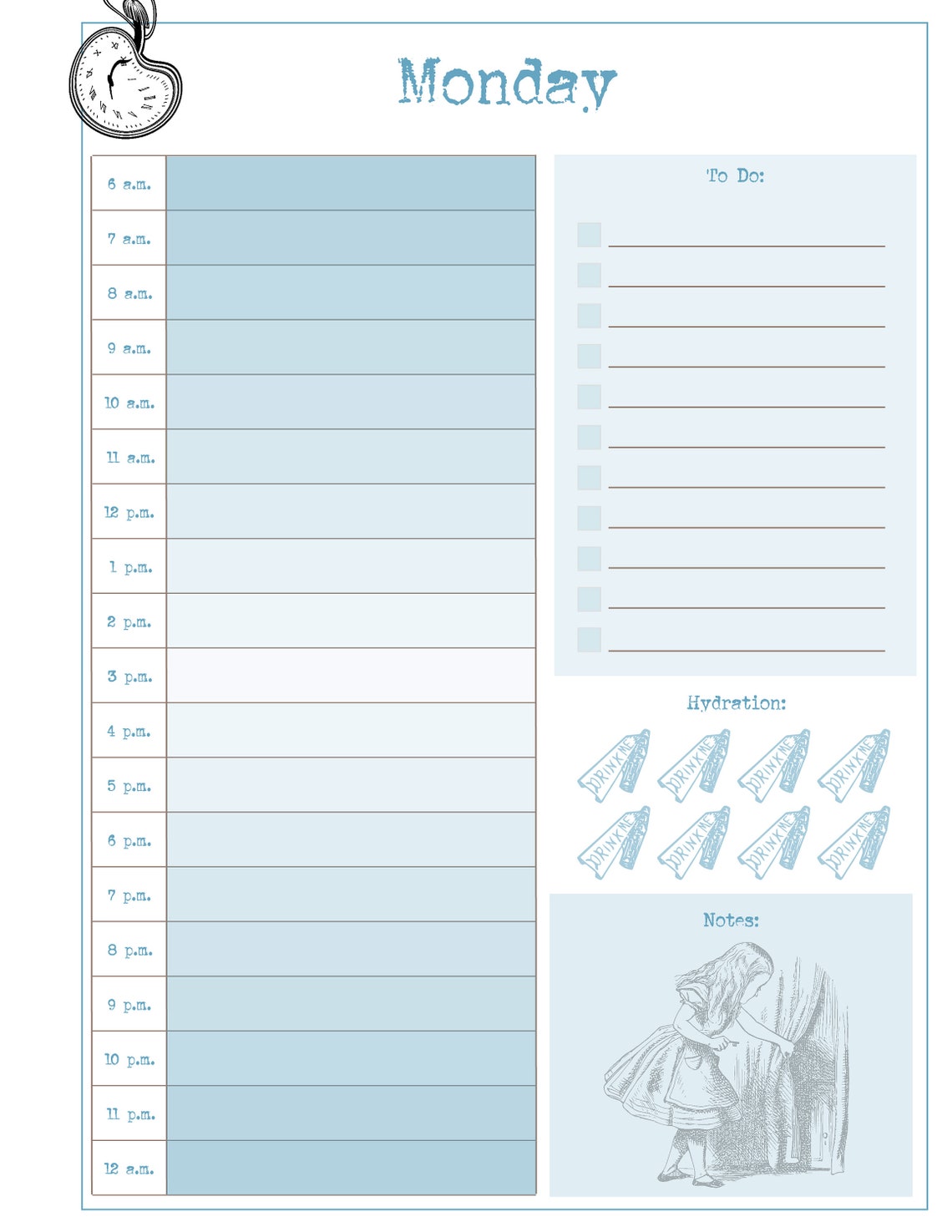 Alice in Wonderland Planner Printable Monthly Schedule, Daily Schedule ...